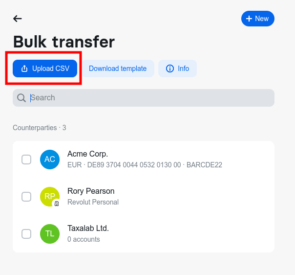 Revolut payment bulk transfer - Parolla